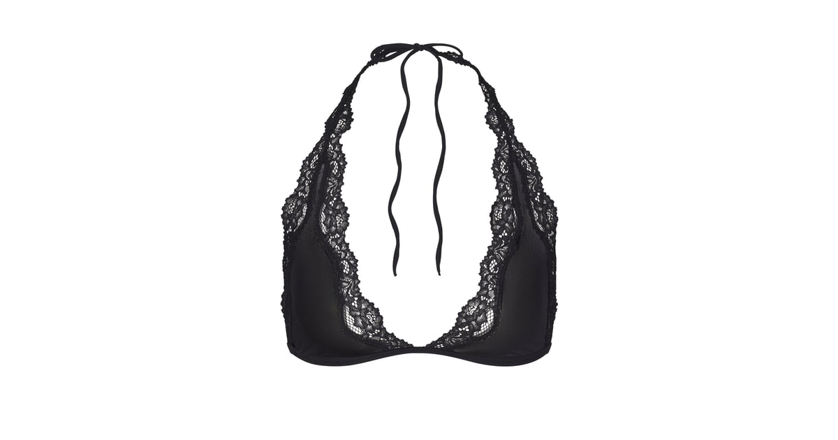 Track Summer Mesh Lace Plunge Halter Bralette - Onyx - L at Skims