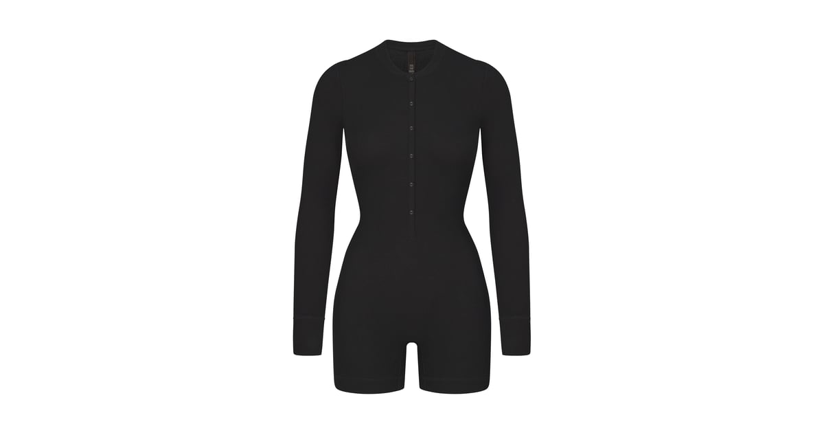Track Waffle Button Up Henley Onesie - Ash - S at Skims