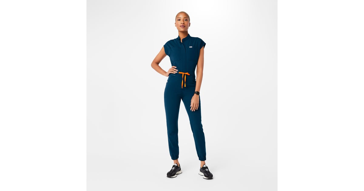 Track Figs Rafaela Cargo ScrubJumpsuit - Deep Reef - M - Regular at Figs