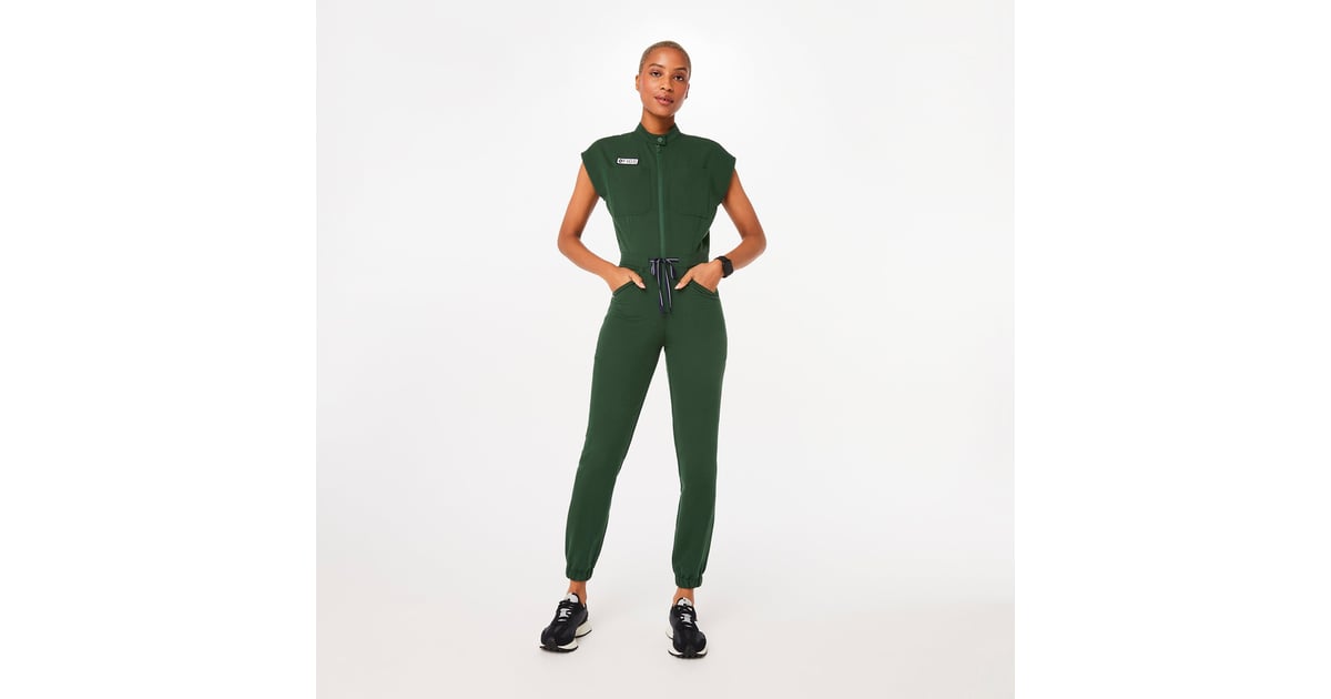 Track Figs Rafaela Cargo ScrubJumpsuit - British Racing Green - S ...