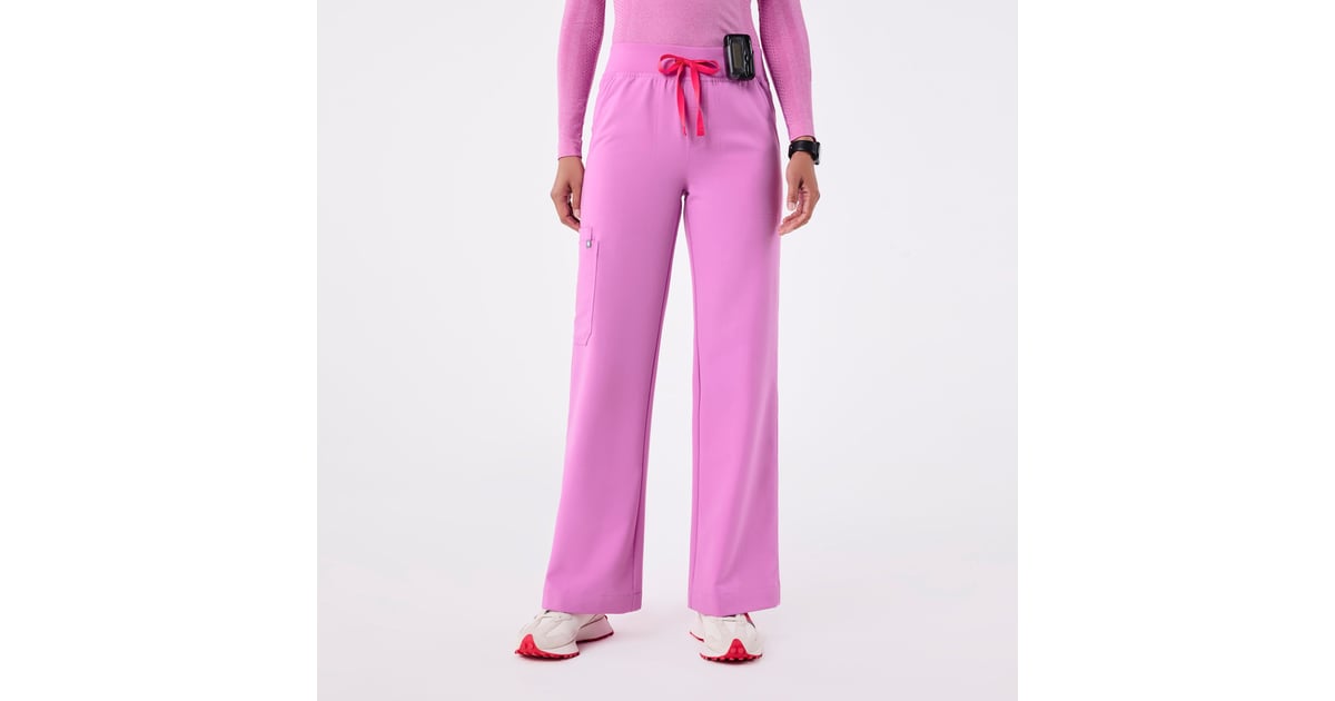 Track Figs High Waisted Isabel Wide Leg Scrub Pants - Pink Cloud - L