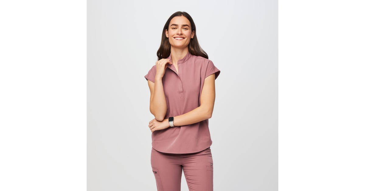 Track Figs Rafaela Oversized Scrub Top - Mauve - XS - Regular at Figs