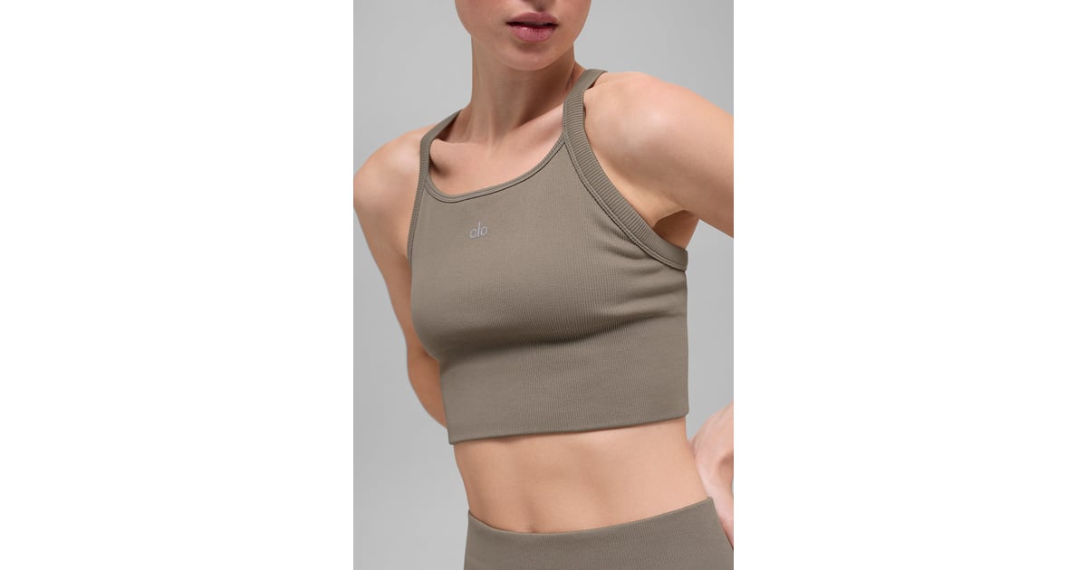 Track Alo Seamless Ribbed Favorite Bra Tank - Light Cocoa - Xs at Alo Yoga