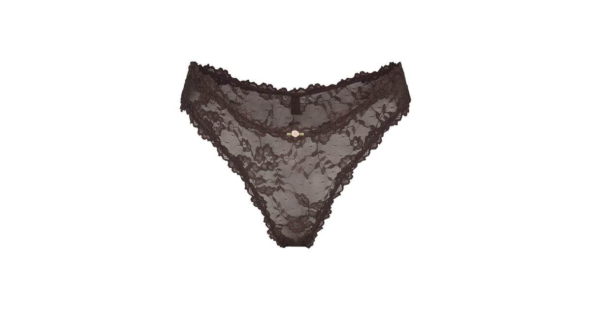 Track Skims Stretch Lace Dipped Thong - Espresso - Xs at Skims