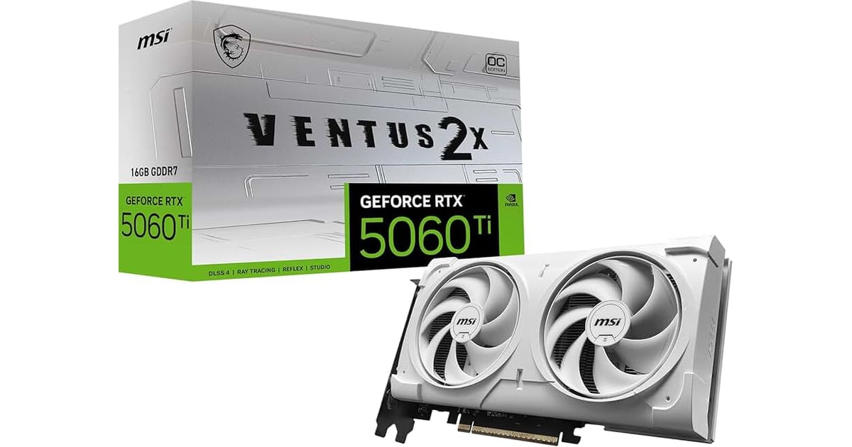 Track MSI Gaming RTX 5060 Ti 16GB Ventus 2X OC White at Amazon