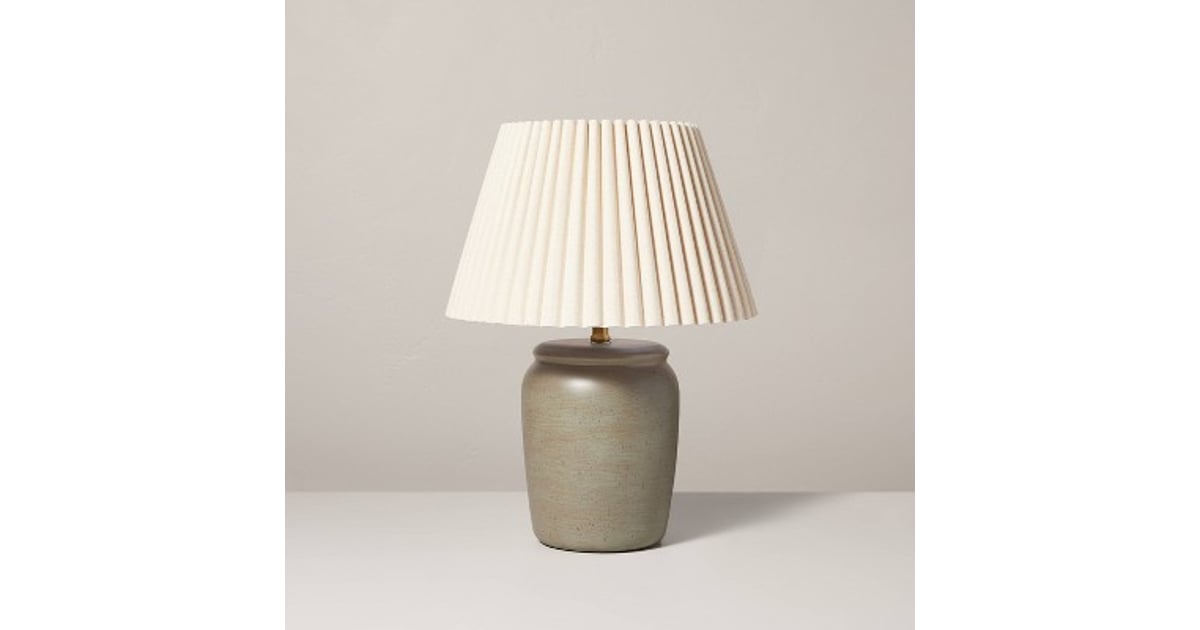 22" Pleated Shade Ceramic Table Lamp Gray/Oatmeal In Stock