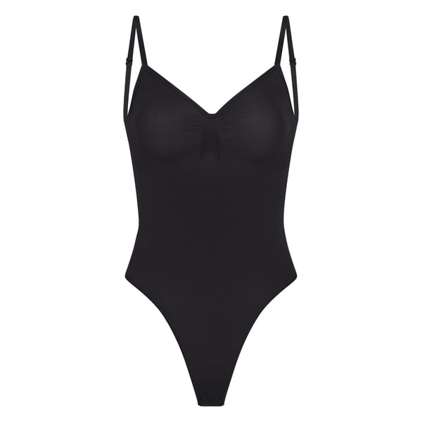 Track Skims Seamless Sculpt Low Back Thong Bodysuit - Onyx - L at