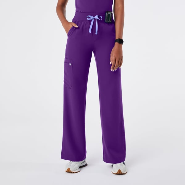 Track Figs High Waisted Isabel Wide Leg Scrub Pants - Digital Grape